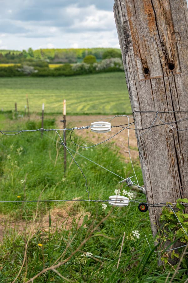 Electric Fence at the Edge of a Field Stock Photo - Image of metal ...