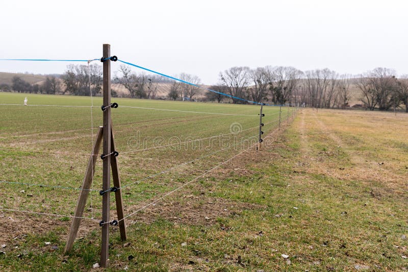 Electric Fence Wire Running Along a Fence in the Middle of a Field ...