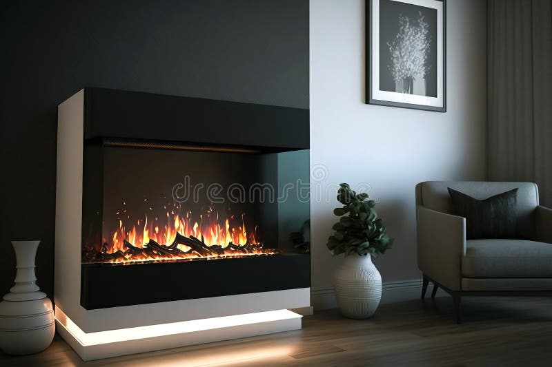 Electric Fireplace. Artificial Fireplace with Burning Fire. Modern ...