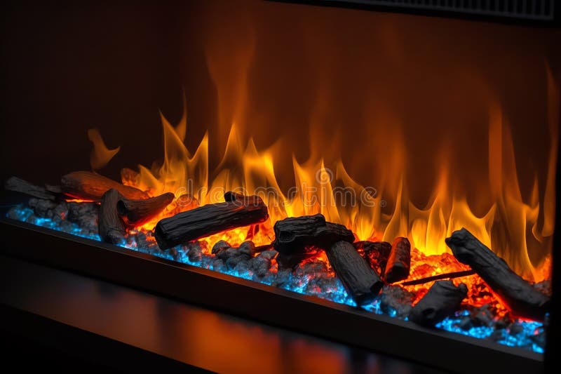 Electric Fireplace. Artificial Fireplace with Burning Fire. Modern ...