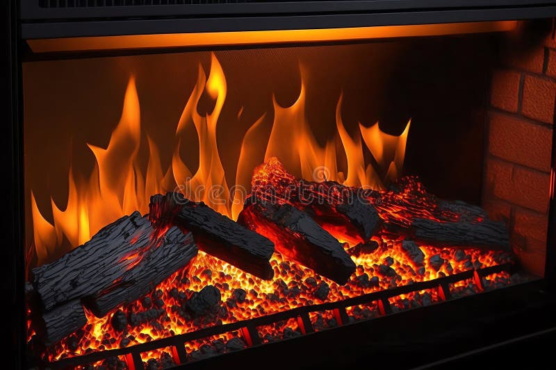 Electric Fireplace. Artificial Fireplace with Burning Fire. Modern ...