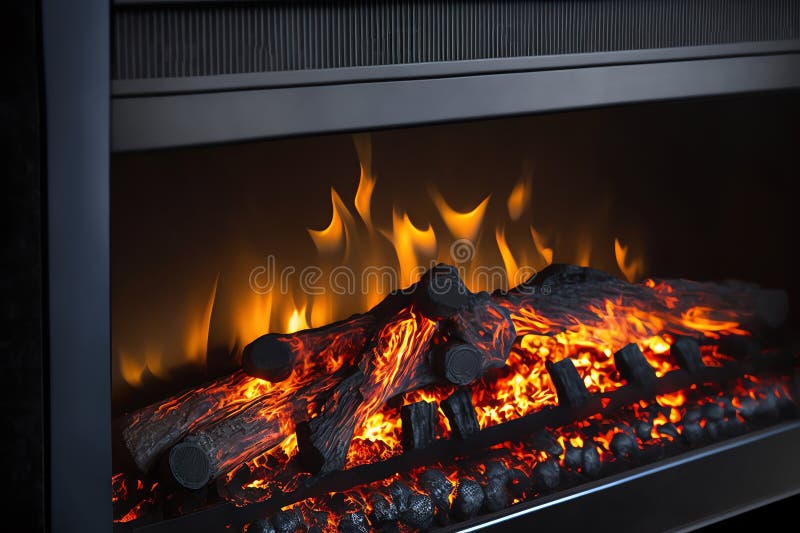 Electric Fireplace. Artificial Fireplace with Burning Fire. Modern ...