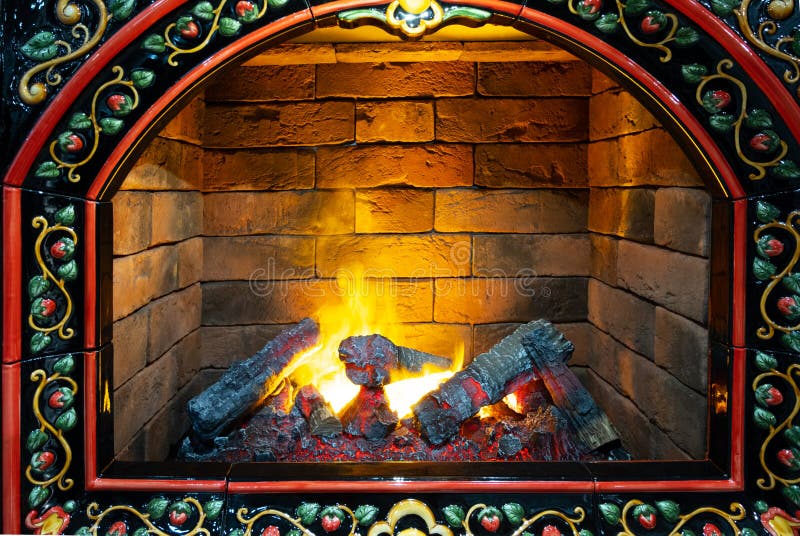 Electric Fireplace for the Interior, Decorated with Ceramic Tiles ...