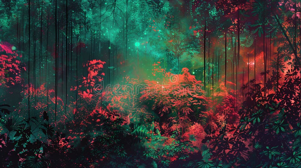 Electric Forest with Digital Flora in Emerald and Ruby, Under a Matrix ...