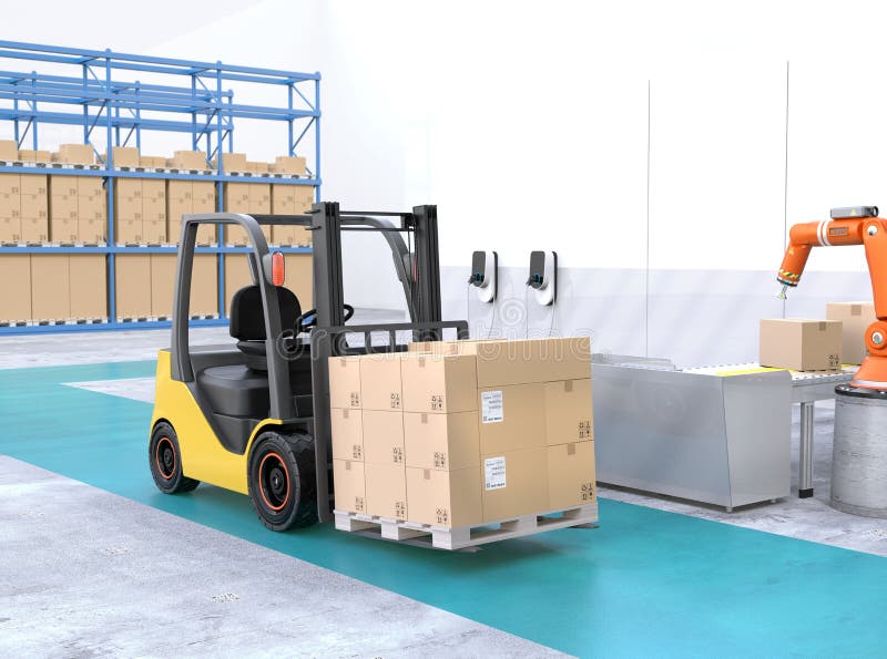 Electric Forklift with Cardboard Boxes in Modern Distribution Center ...
