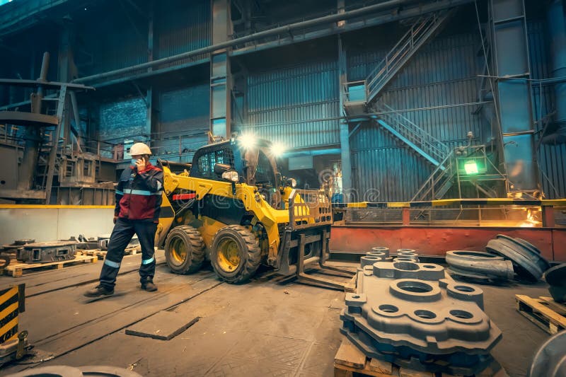 Electric Forklift Loader Inside Industrial Factory Warehouse Interior ...