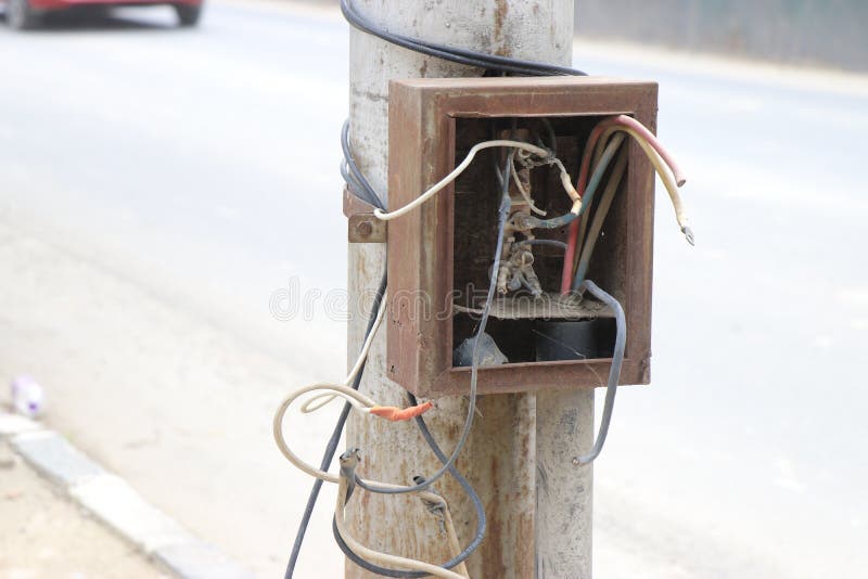 Electric Fuse Box with Broken Wires or Abandoned Switch Box on a ...