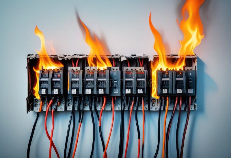 Electric Fuse Box on Fire with Flames Erupting Dramatically ...
