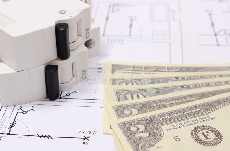 Electric Fuse and Money on Electrical Drawing, Energy Concept Stock ...