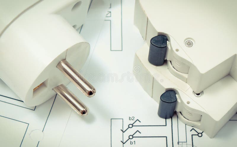 Electric Fuse and Plug on Construction Drawing of House. Accessories ...