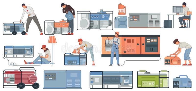 Electric Generators Icons Collection Stock Vector - Illustration of ...