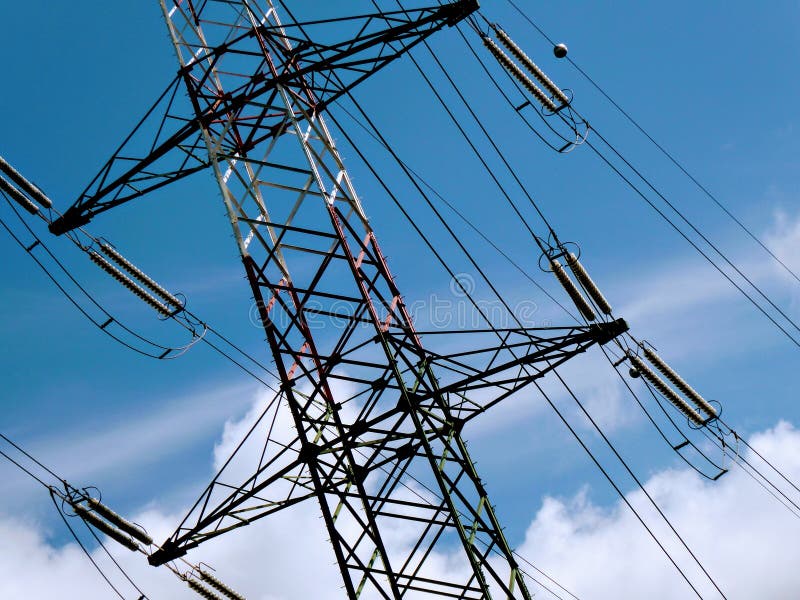 Electric Grid Big Structure with Wires for Infrastructure. with Blue ...