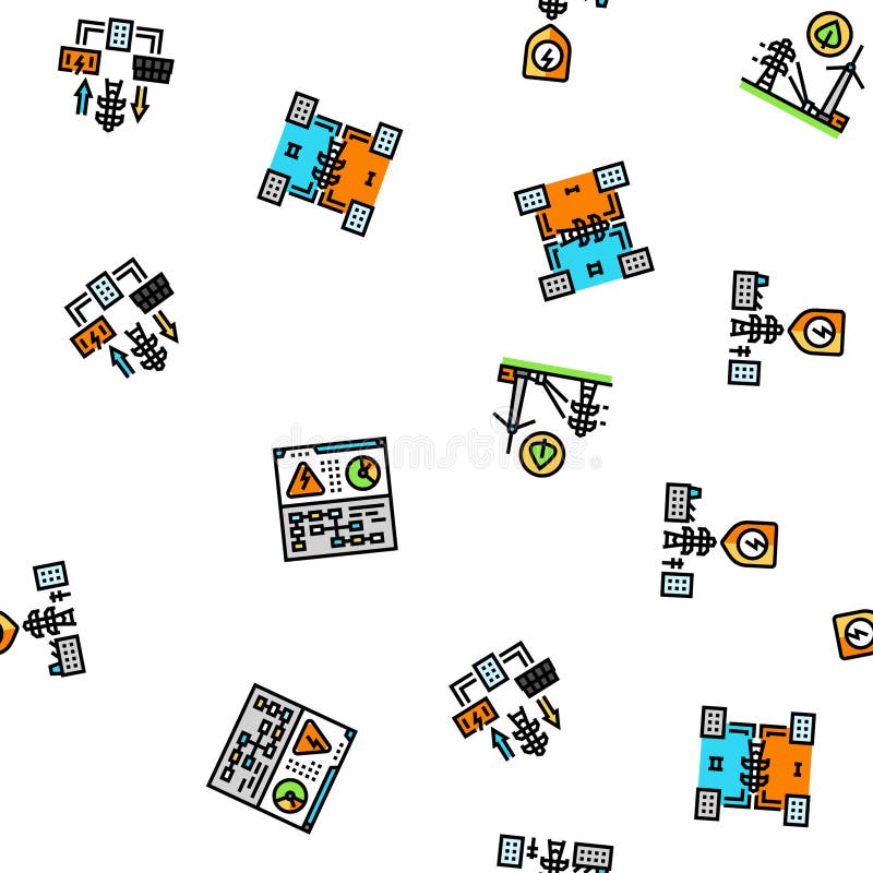 Electric Grid Energy Power Seamless Pattern Vector Stock Illustration ...