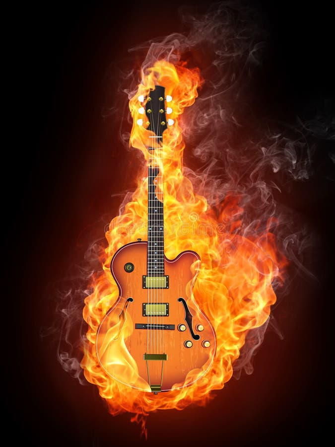 Fire electric guitar. stock illustration. Illustration of fire - 11825049