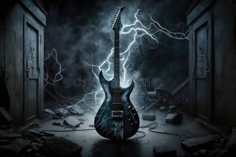Electric Guitar Being Played in Dark, Spooky Setting Stock Illustration ...
