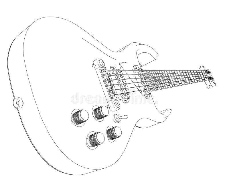 Electric Guitar Wireframe from Black Lines Isolated on White Background ...