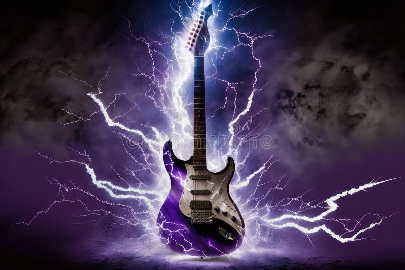 Electric Guitar, with Lightning Strikes in the Background, Creating ...