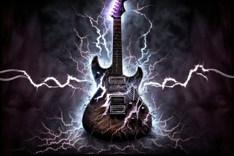 Electric Guitar, with Lightning Strikes in the Background, Creating ...