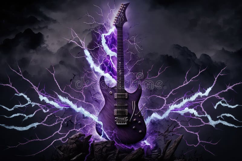 Electric Guitar, with Lightning Strikes in the Background, Creating ...