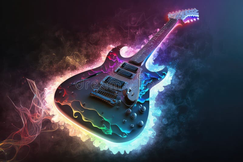 Electric Guitar, with Multicolored Lights and Stage Effects, on ...