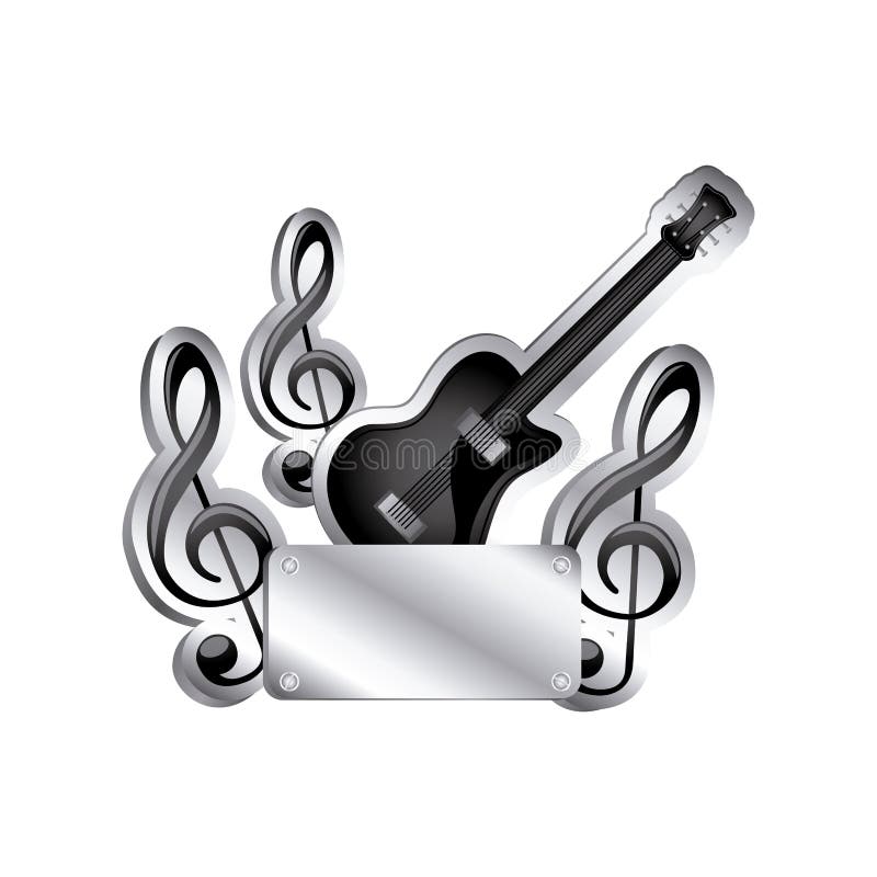 Electric Guitar and Musical Notes Icon Relief with Metallic Plaque ...