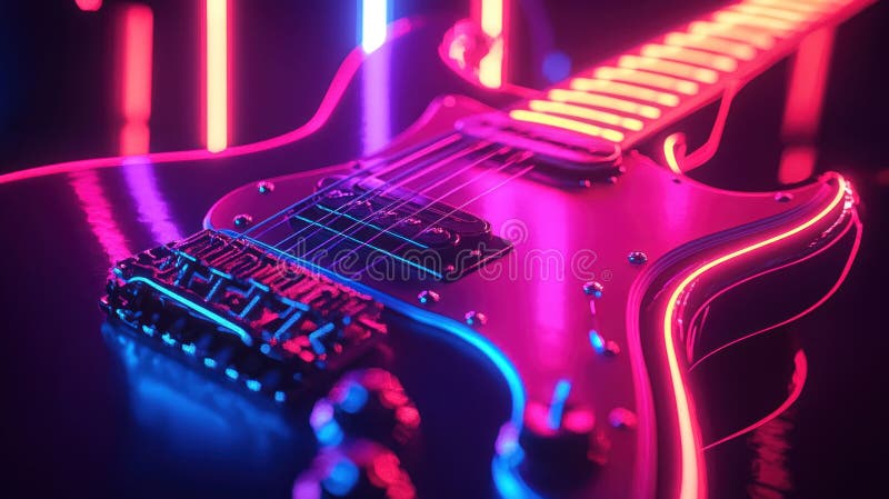 Electric Guitar with Neon Lights Stock Illustration - Illustration of ...
