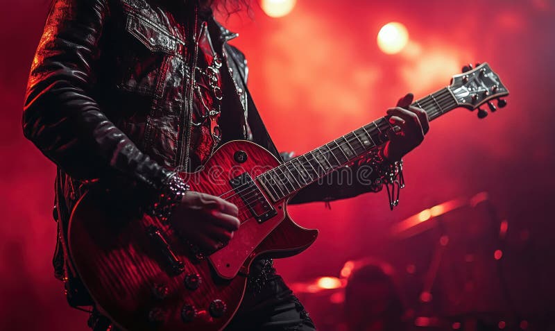 Electric Guitar Performance in Dramatic Red Lighting at Live Rock ...