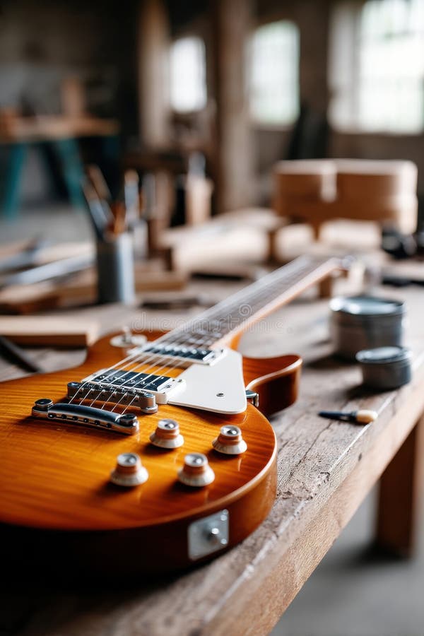 Electric Guitar Production Workshop Featuring Tools and Materials for ...