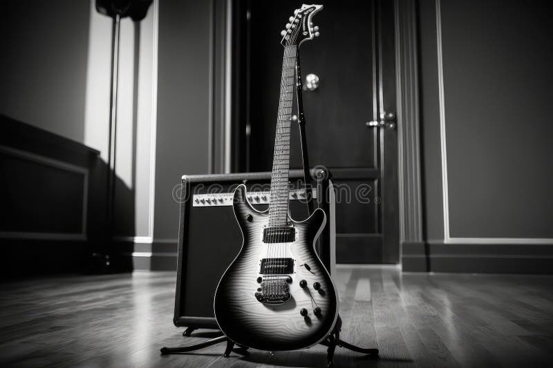 Electric Guitar Resting on Stand, Ready To Be Played Stock Illustration ...