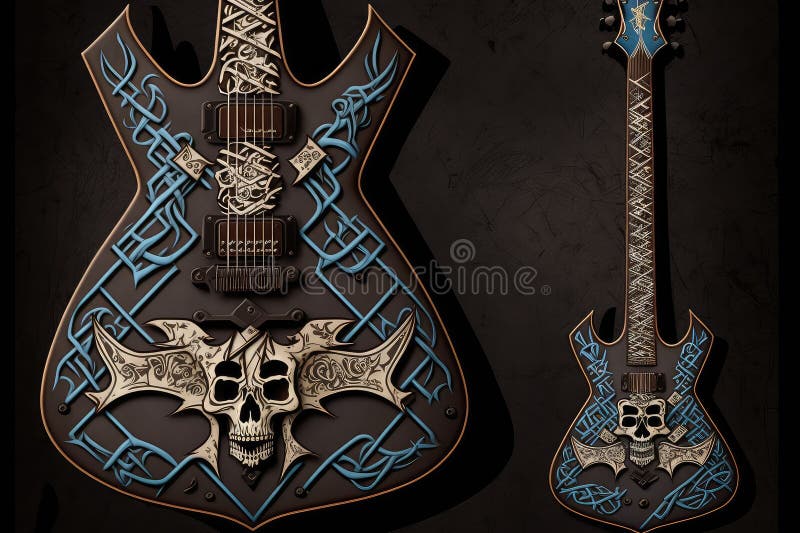 Electric Guitar with Skull and Crossbones Design on the Body Stock ...