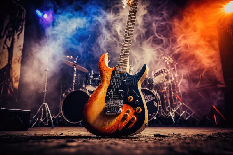 Electric Guitar on Stage, Ready for Performance Stock Illustration ...