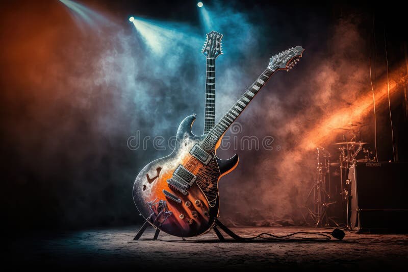 Electric Guitar on Stage, Ready for Performance Stock Illustration ...