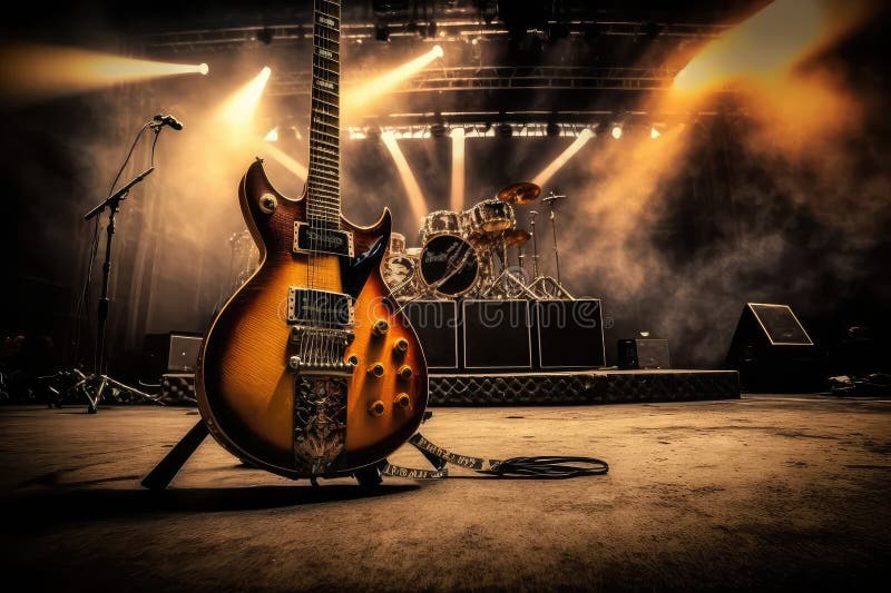 Electric Guitar on Stage, Ready for Performance Stock Illustration ...