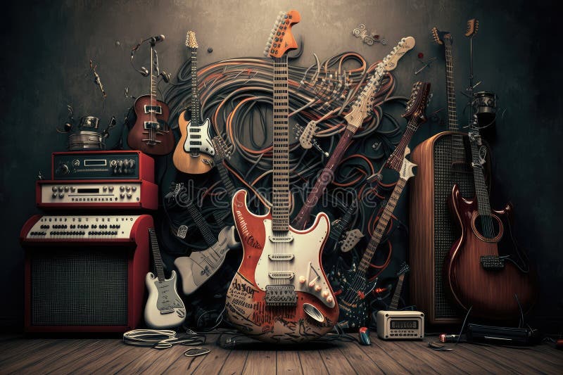 Electric Guitar, Surrounded by Collection of Vintage Guitars Stock ...