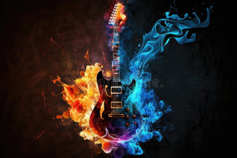 Electric Guitar, Surrounded by Fire and Smoke, for Dramatic Effect ...