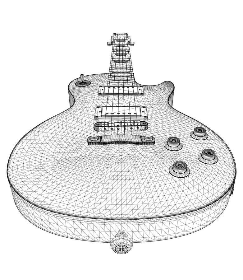 Electric Guitar Wireframe from Black Lines Isolated on White Background ...