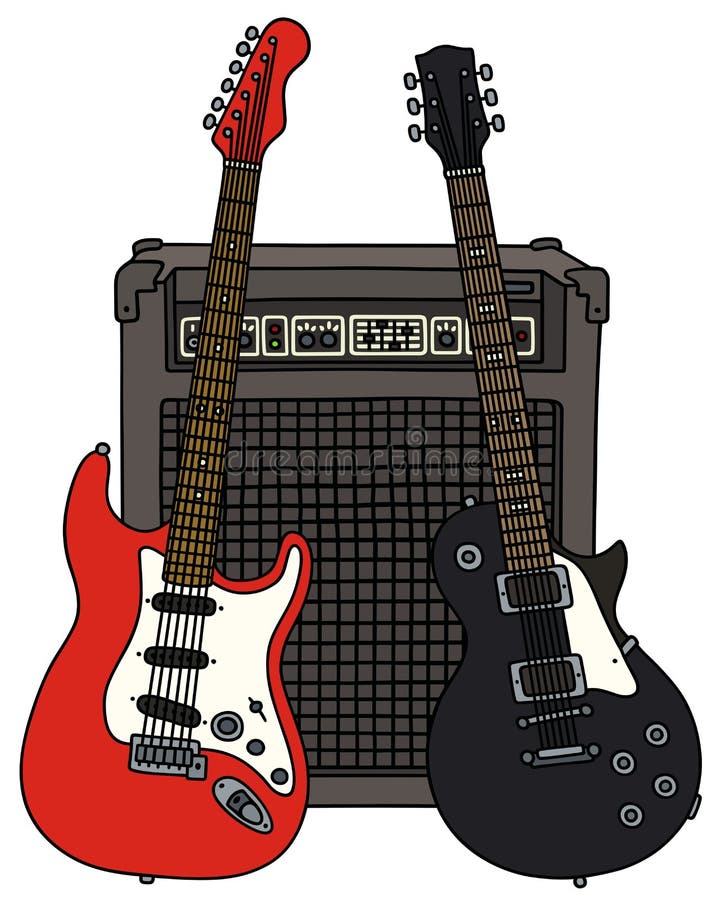 Electric guitars and combo stock vector. Illustration of wooden - 74932390