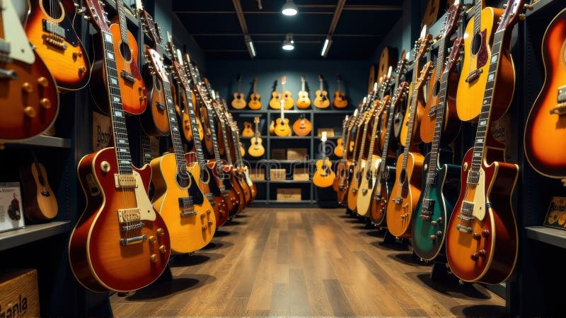 Electric Guitars in a Music Store Stock Illustration - Illustration of ...