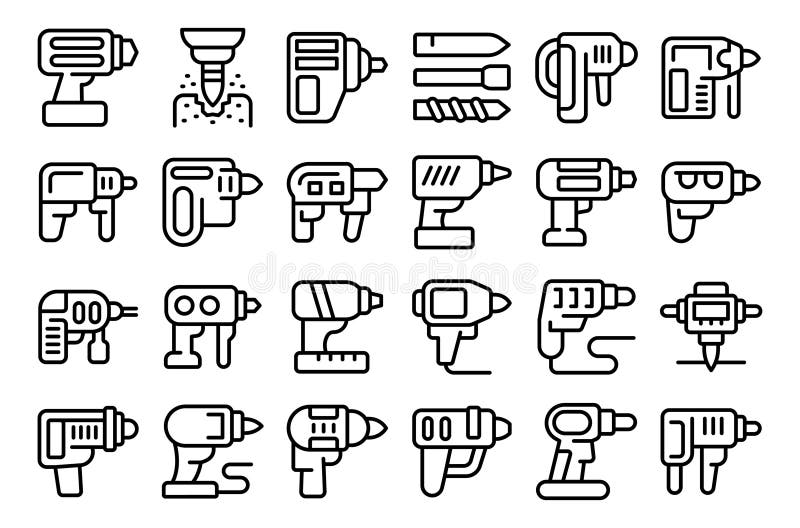 Electric Hammer Drill Icons Set Outline Vector. Drill Hammer Stock ...