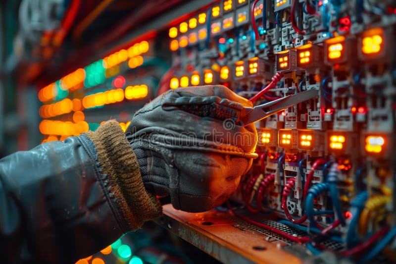 Electric Hands Cutting Cable for Power Shield, Repair Concept with Man ...