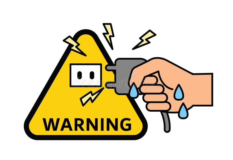 Electric Hazard Warning, Wet Hand Plugging into Socket Icon . Stock ...