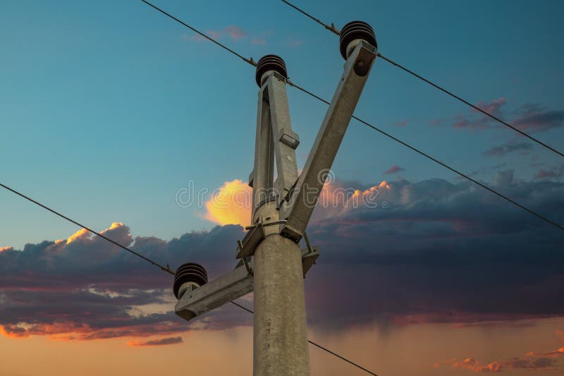 Electric High Voltage Pole. in the Background is a Dramatic Sky Stock ...