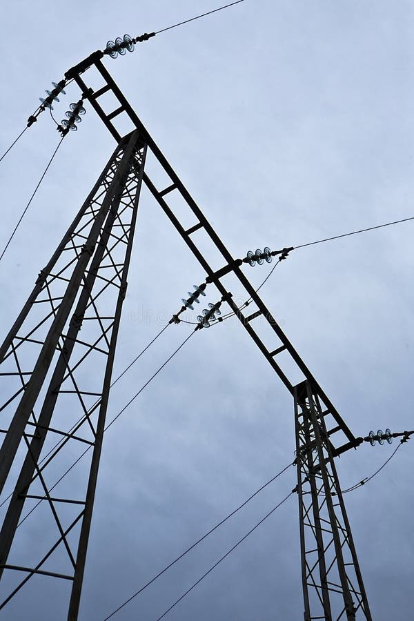 Electric High Voltage Post with Sky Background Stock Photo - Image of ...