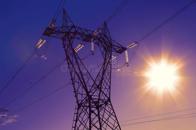 Electric High Voltage Post with Sunset Background Stock Photo - Image ...