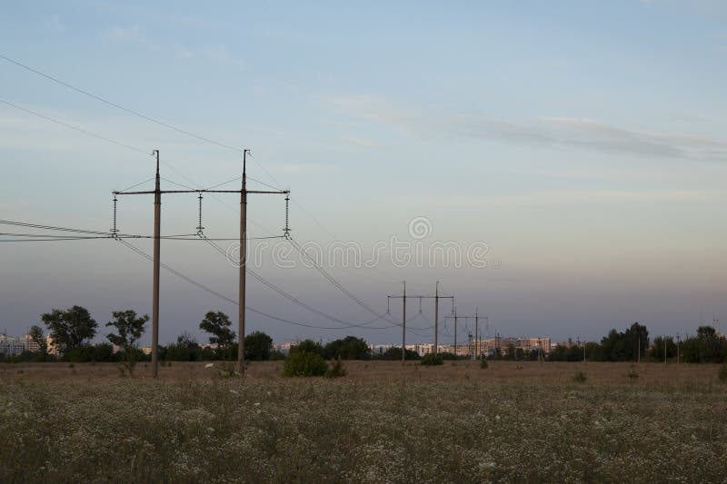 Electric High Voltage Power Post in the Field Stock Photo - Image of ...