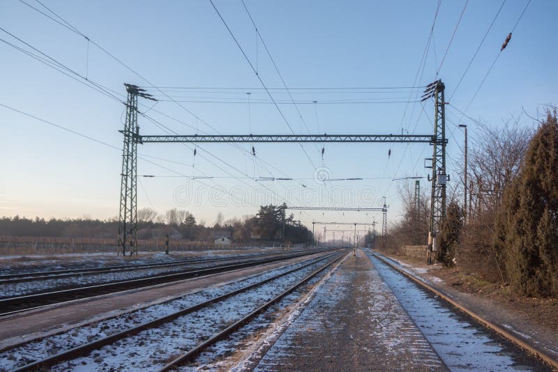 Electric Infrastructure of the Railway, Eastern Europe Stock Photo ...