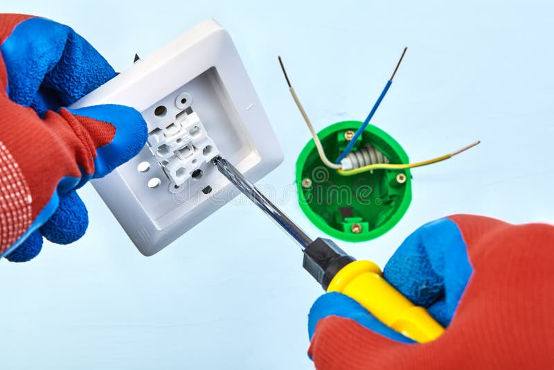 Electric Installation Work with Light Switch Stock Photo - Image of ...