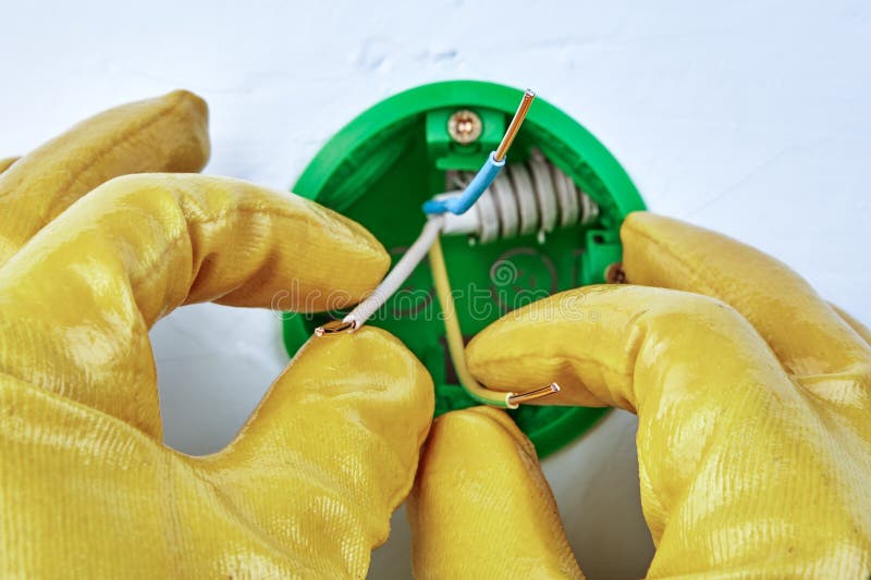 Installation of Round Outlet Box for Wall Light Stock Photo - Image of ...