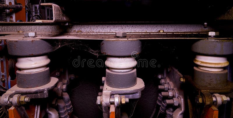 Electric Insulators in Old Electrical Distribution Panel. Industrial ...