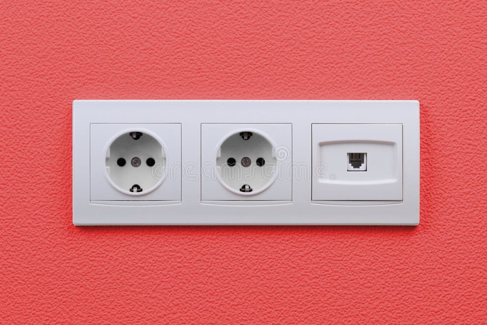 Electric and Internet Outlets on Wall Stock Image - Image of outlet ...